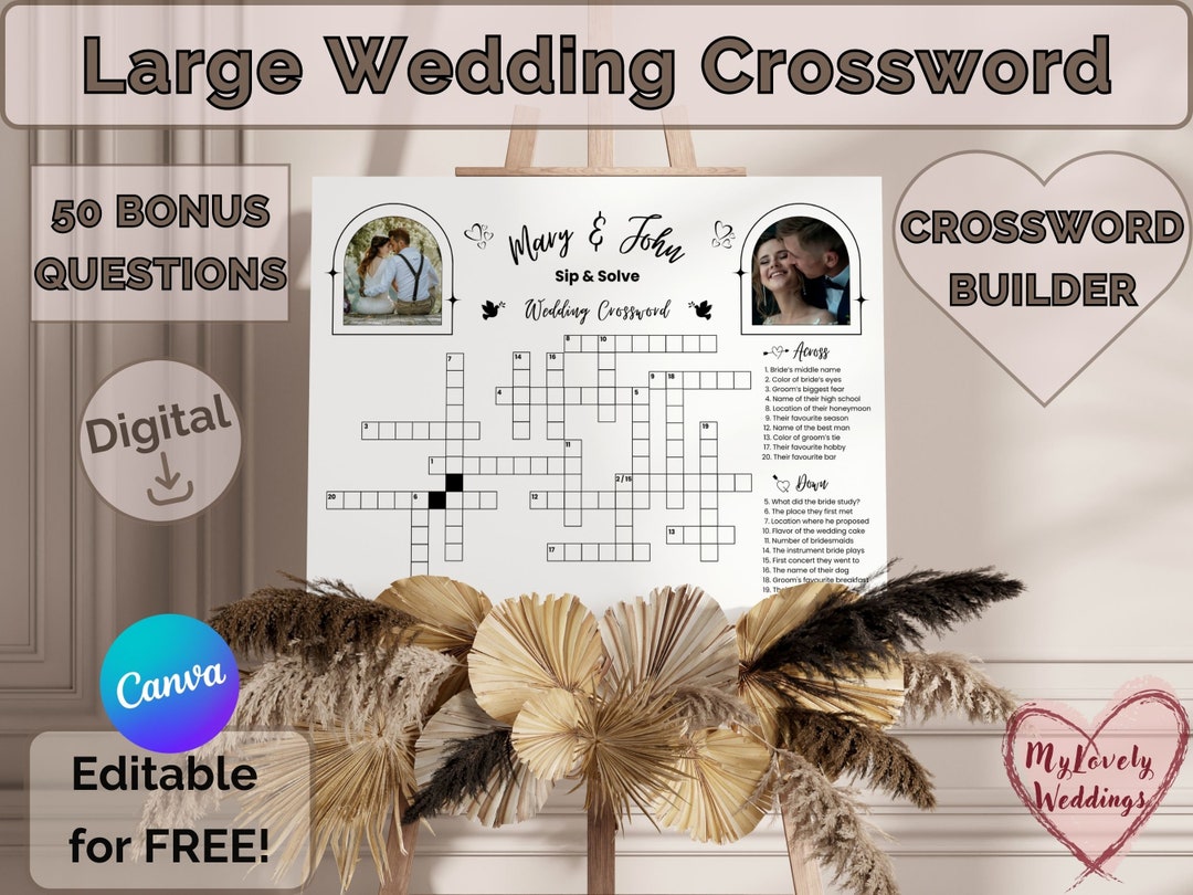 Large Wedding Crossword Puzzle Wedding Table Games - Etsy