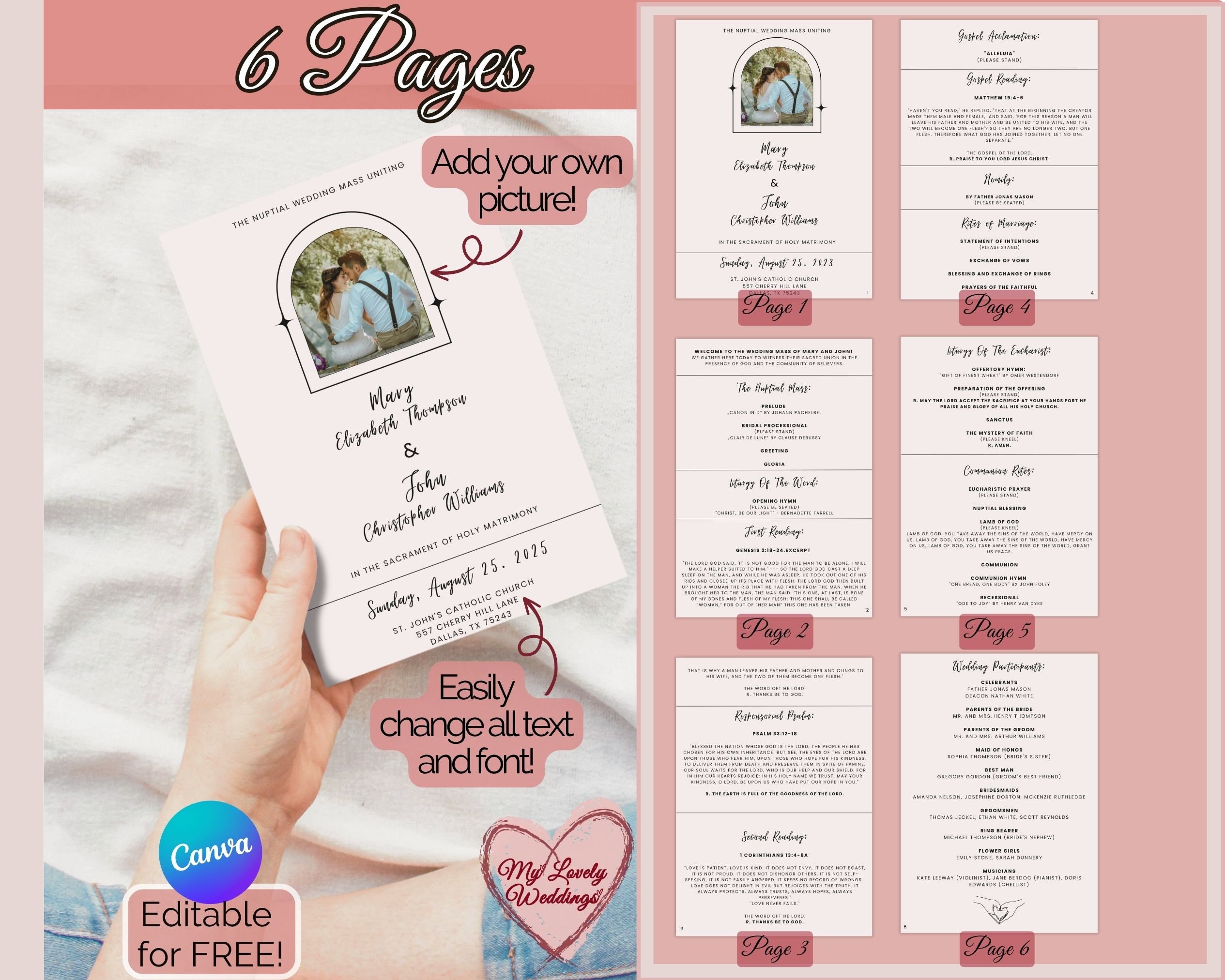 Printable Bifold Catholic Wedding Program Template 6 Pages, Full Mass ...