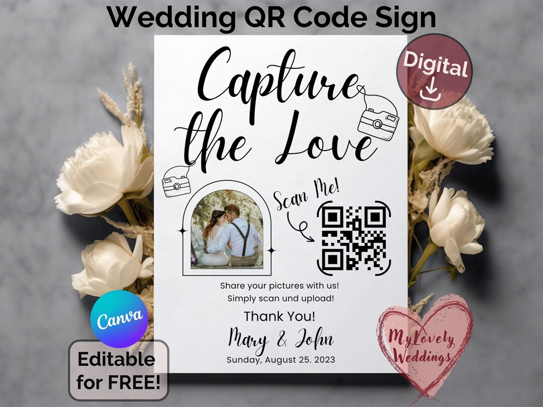 Wedding QR Code Sign Capture the Love, Wedding Photo Signs, Share the ...