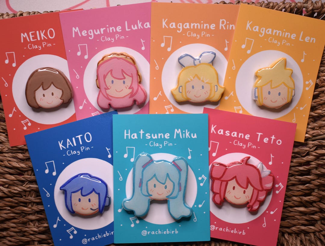 Vocaloid Clay Pins | Hatsune Miku, Kagamine Rin, Kagamine Len, Megurine ...