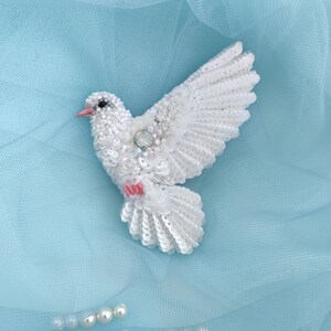 The Dove Wedding Brooch, Embroidered Pigeon Brooch, Beaded White Bird ...