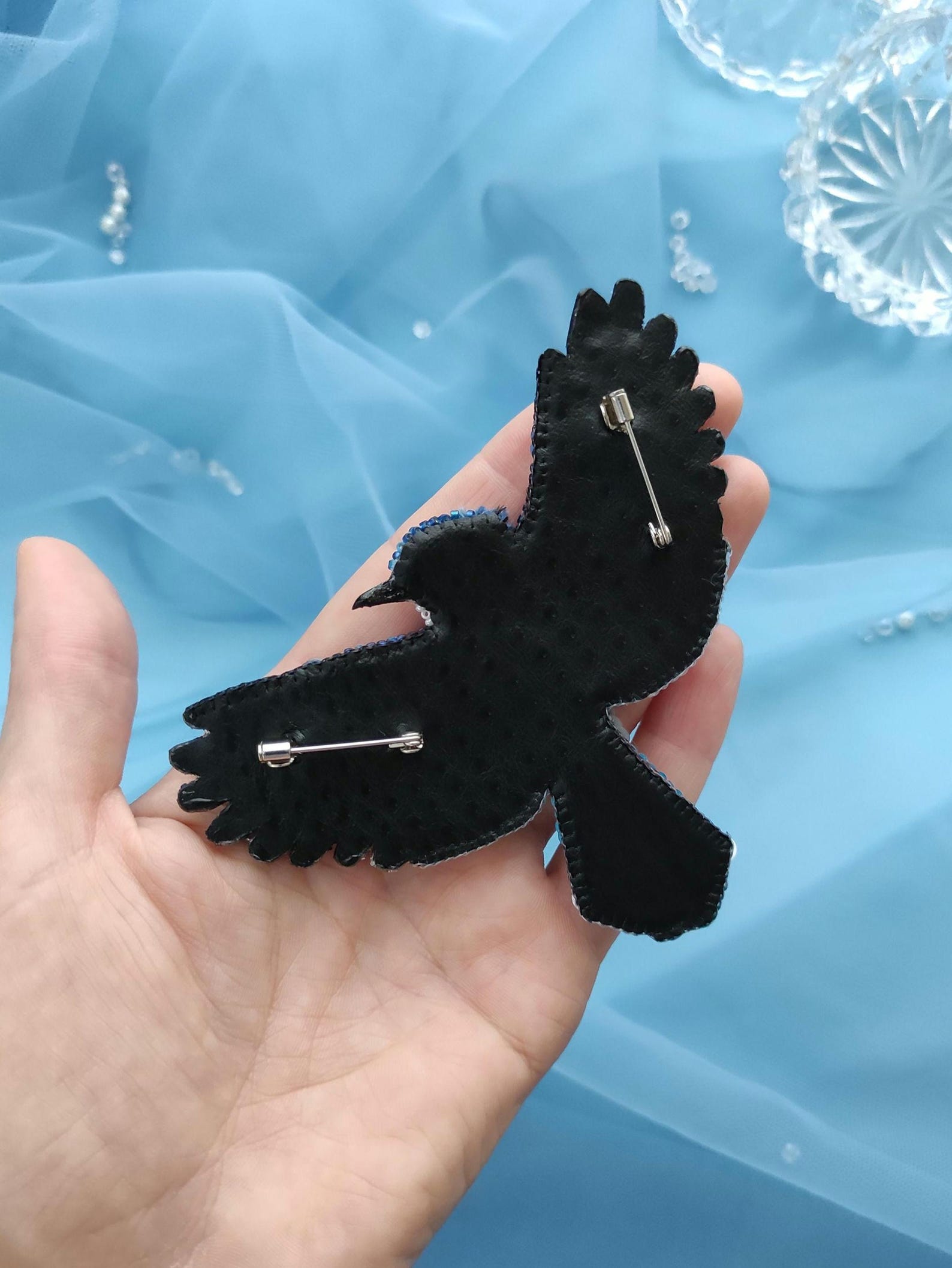 TO ORDER Handmade Beaded Blue Jay Brooch. Embroidered Blue Bird Brooch ...