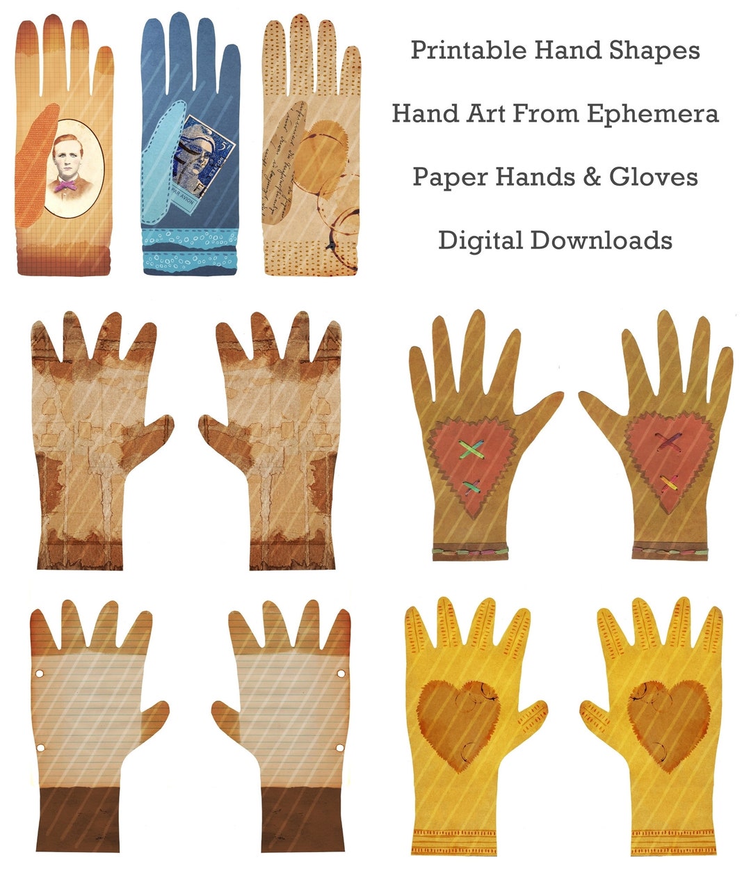 Formas de manos de papel imprimibles collage de manos y - Etsy México