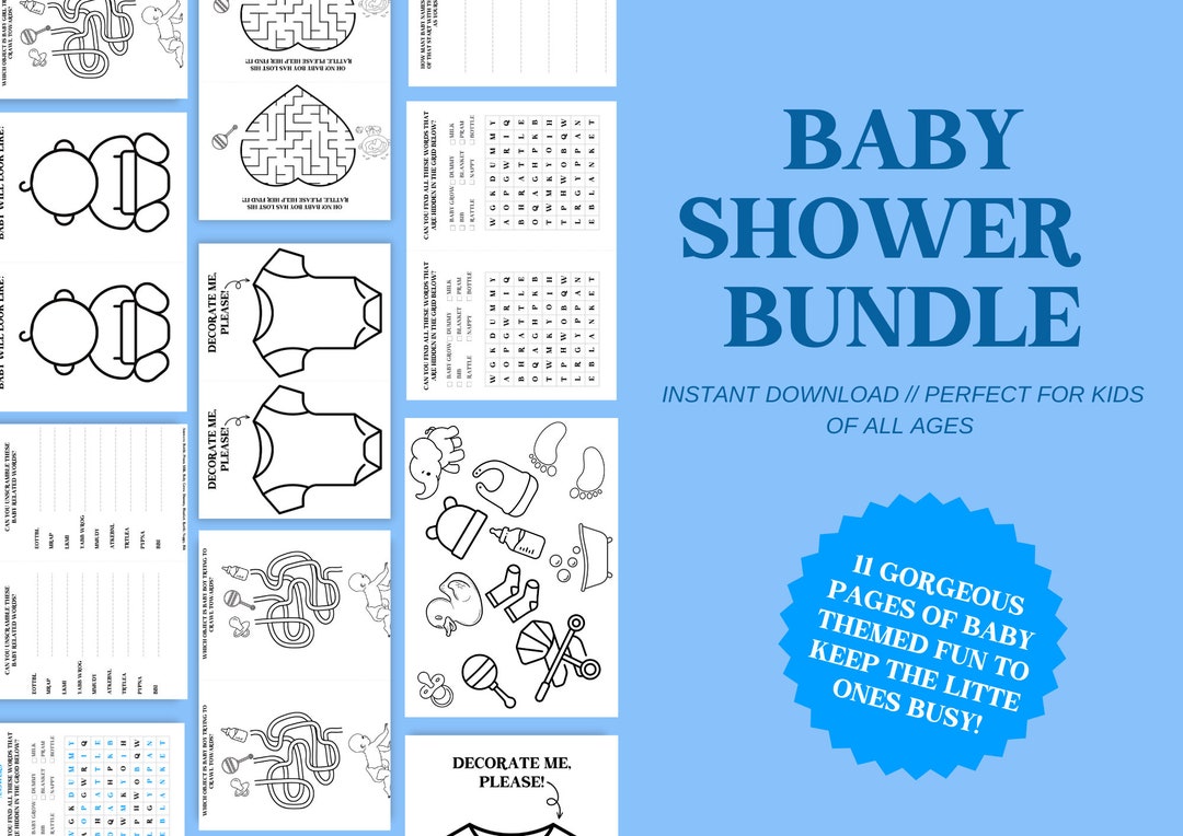 Baby Shower Games Bundle Baby Shower Activity Pack Fun - Etsy