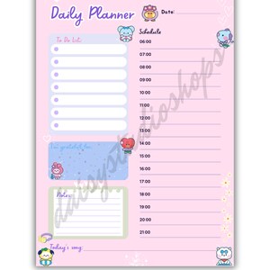 BT21 Digital Planner, Daily Planner, Printable, Instant Download, A4/a5 ...