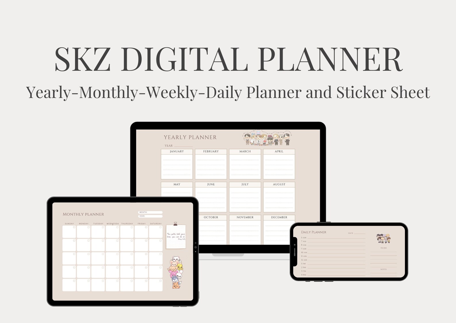 Stray Kids Digital Planner, Yearly, Monthly, Weekly, Daily Planner and ...