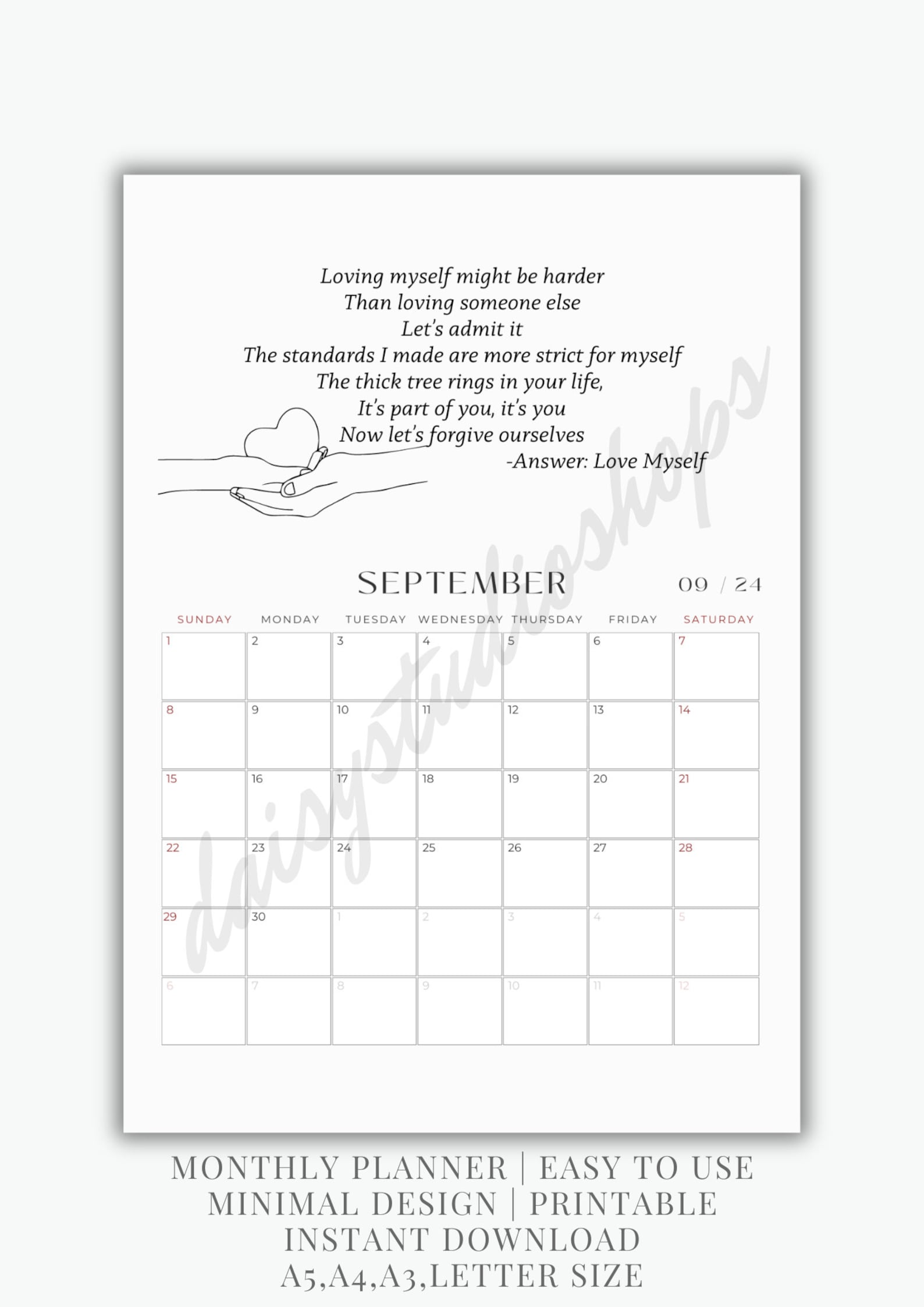 BTS 2024 Calendar With Song Lyrics, Printable Monthly Planner (digital ...