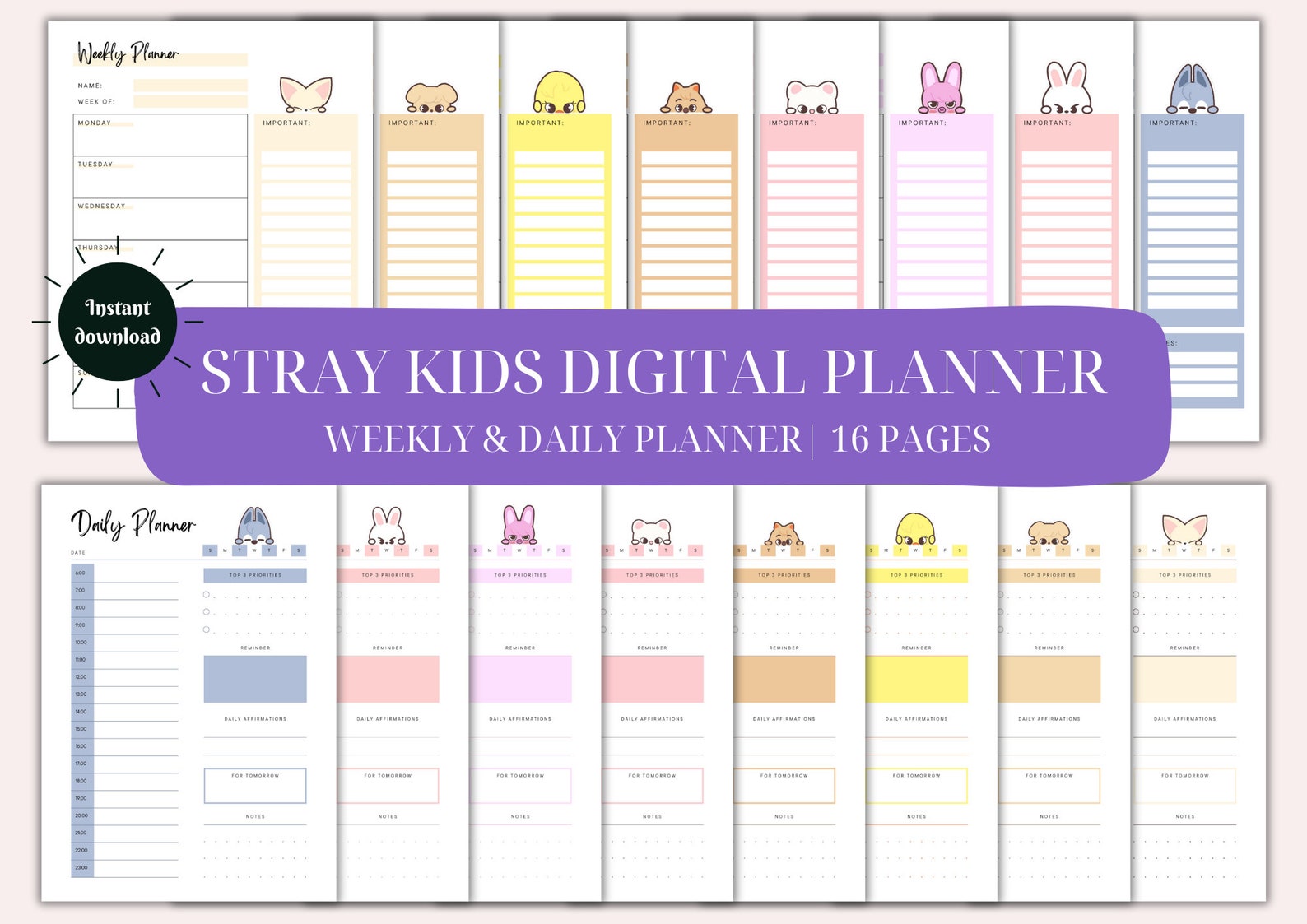 Stray Kids Digital Planner, Weekly Daily SKZOO Theme (digital Download ...
