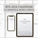 BTS 2024 Calendar With Song Lyrics, Printable Monthly Planner (digital ...