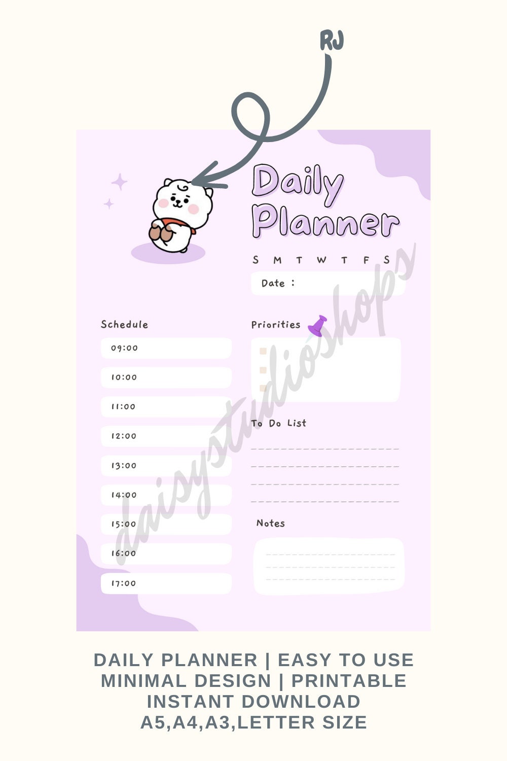 BT21 Daily Planner, BTS Daily Planner, Planner Bundle, Printable ...