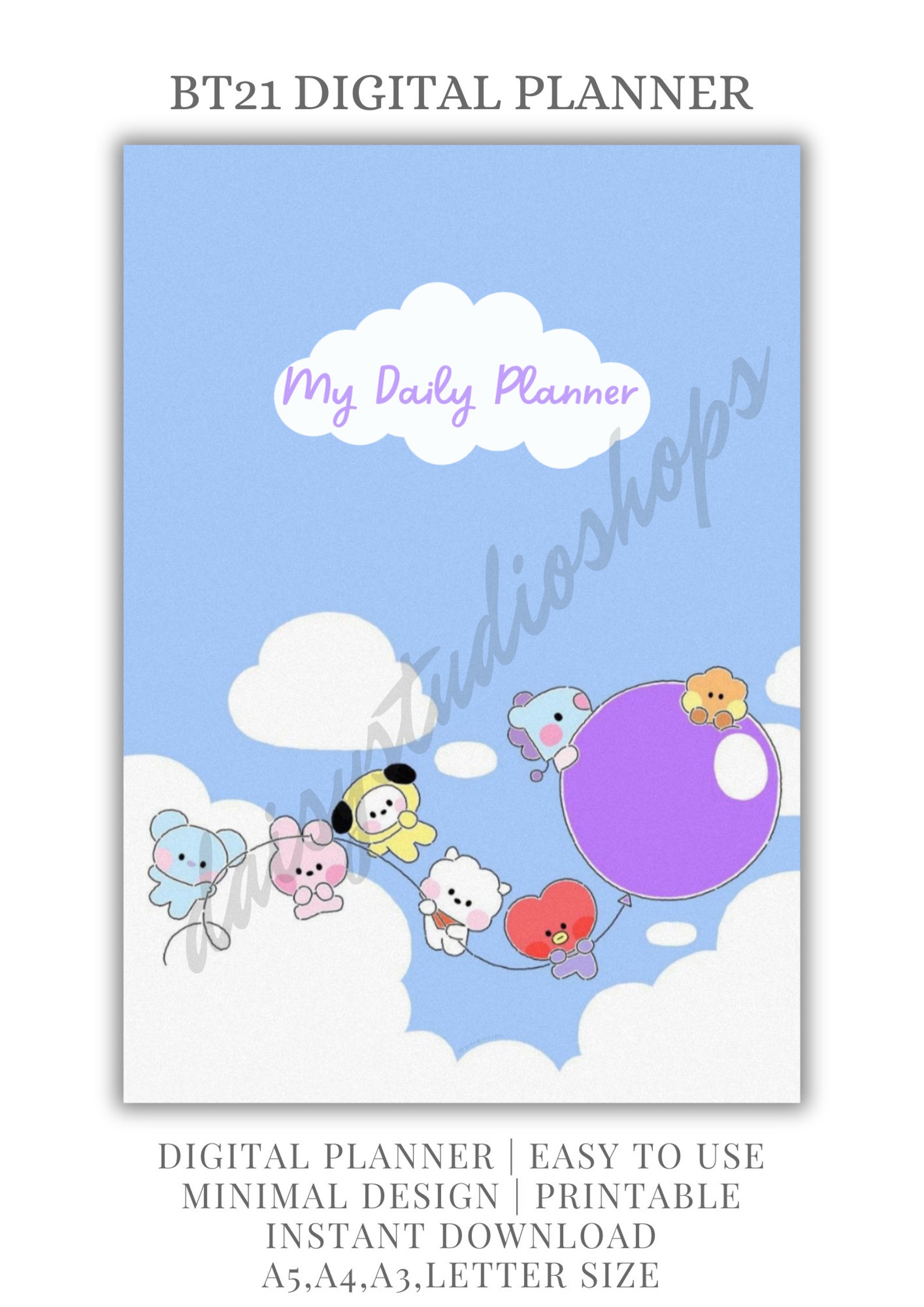 BT21 Digital Planner, Daily Planner, Printable, Instant Download, A4/a5/a3/letter Size, Undated ...