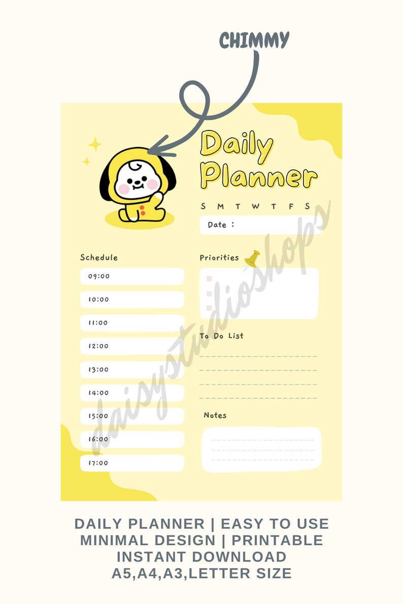 BT21 Daily Planner, BTS Daily Planner, Planner Bundle, Printable ...