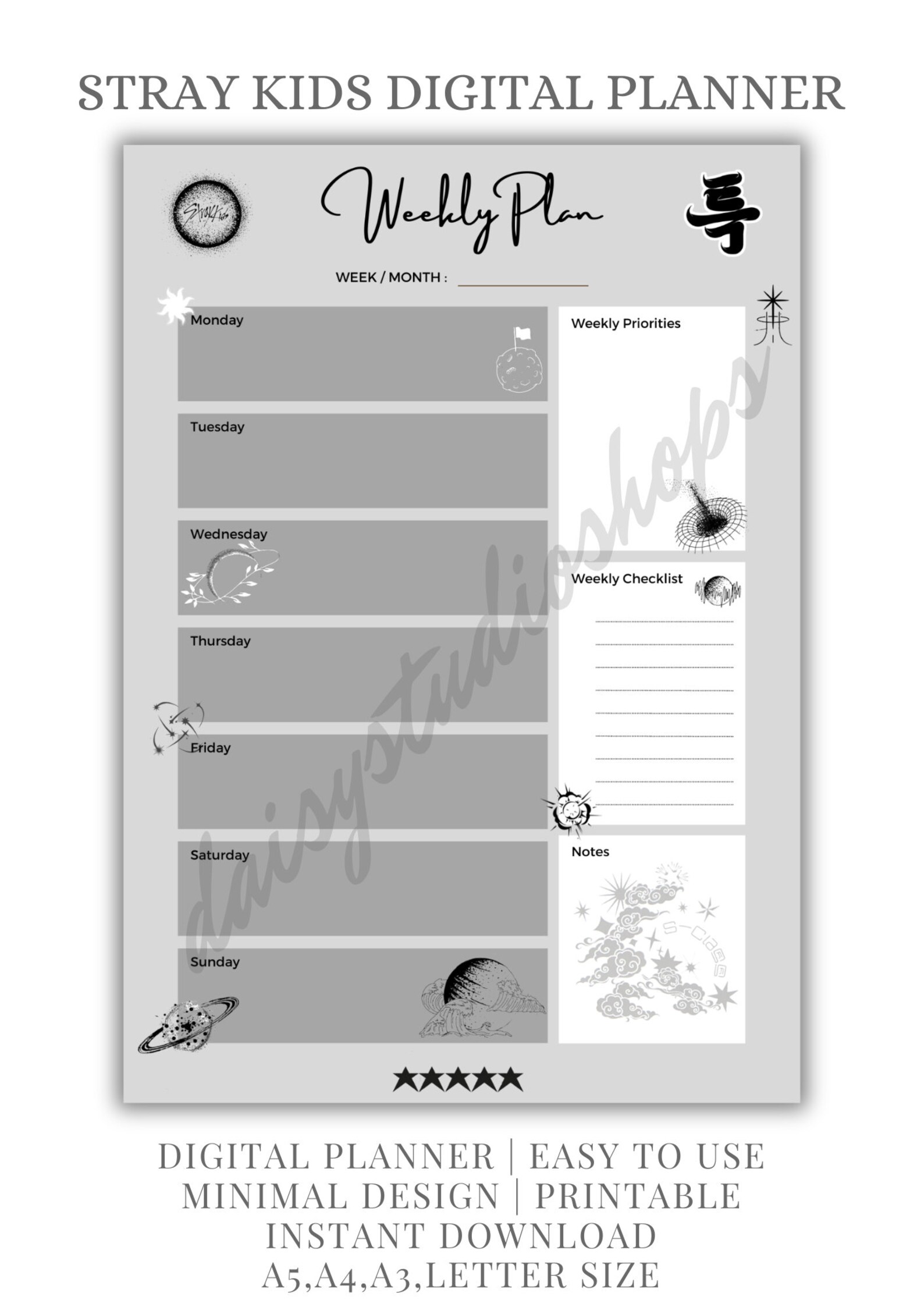 Stray Kids Digital Planner, SKZ Theme, Weekly, Daily, Monthly (instant ...