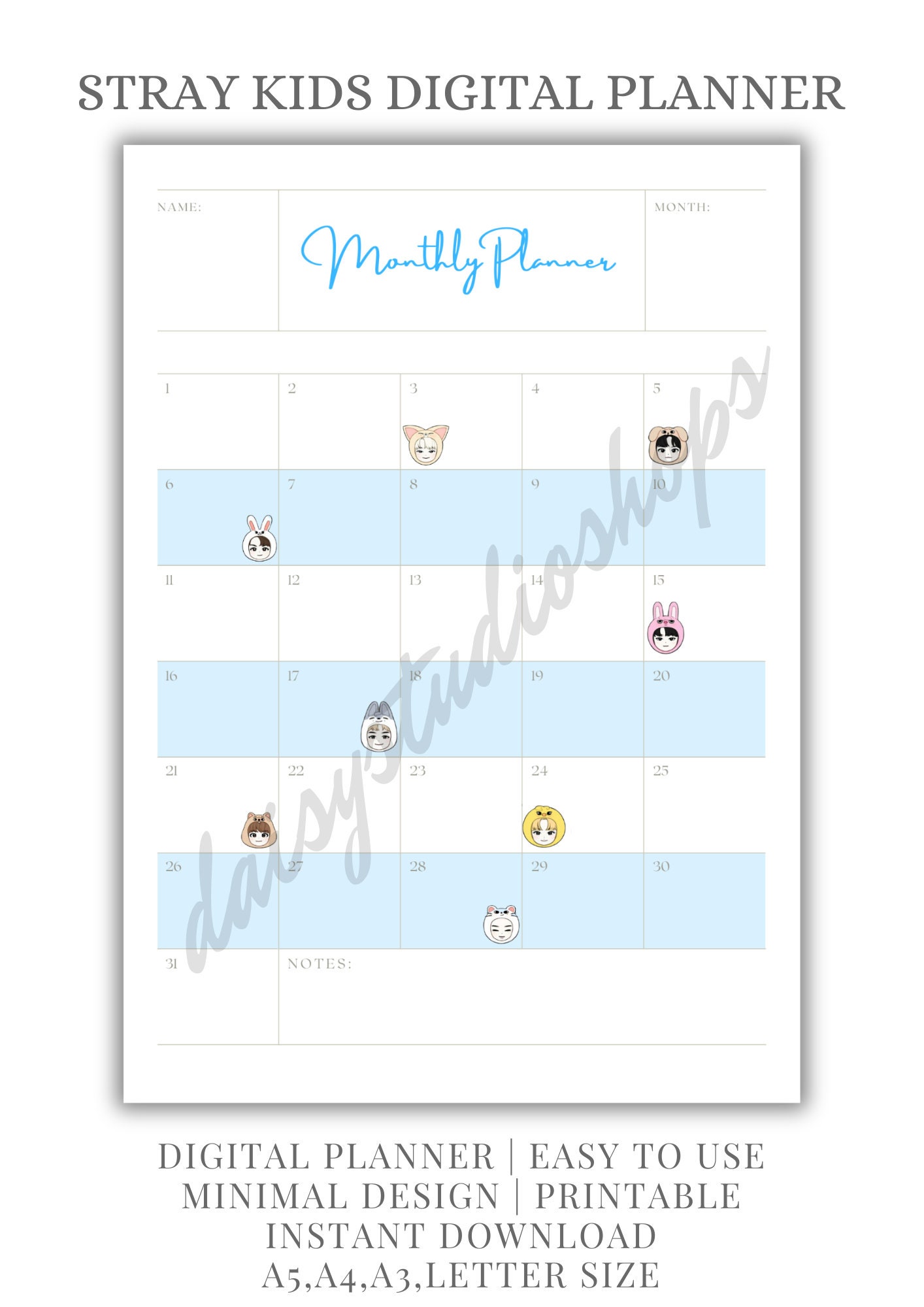 Stray Kids Digital Planner, Weekly Daily Monthly Planner, SKZ ...