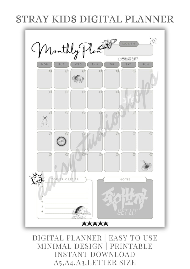 Stray Kids Digital Planner, SKZ Theme, Weekly, Daily, Monthly (instant ...