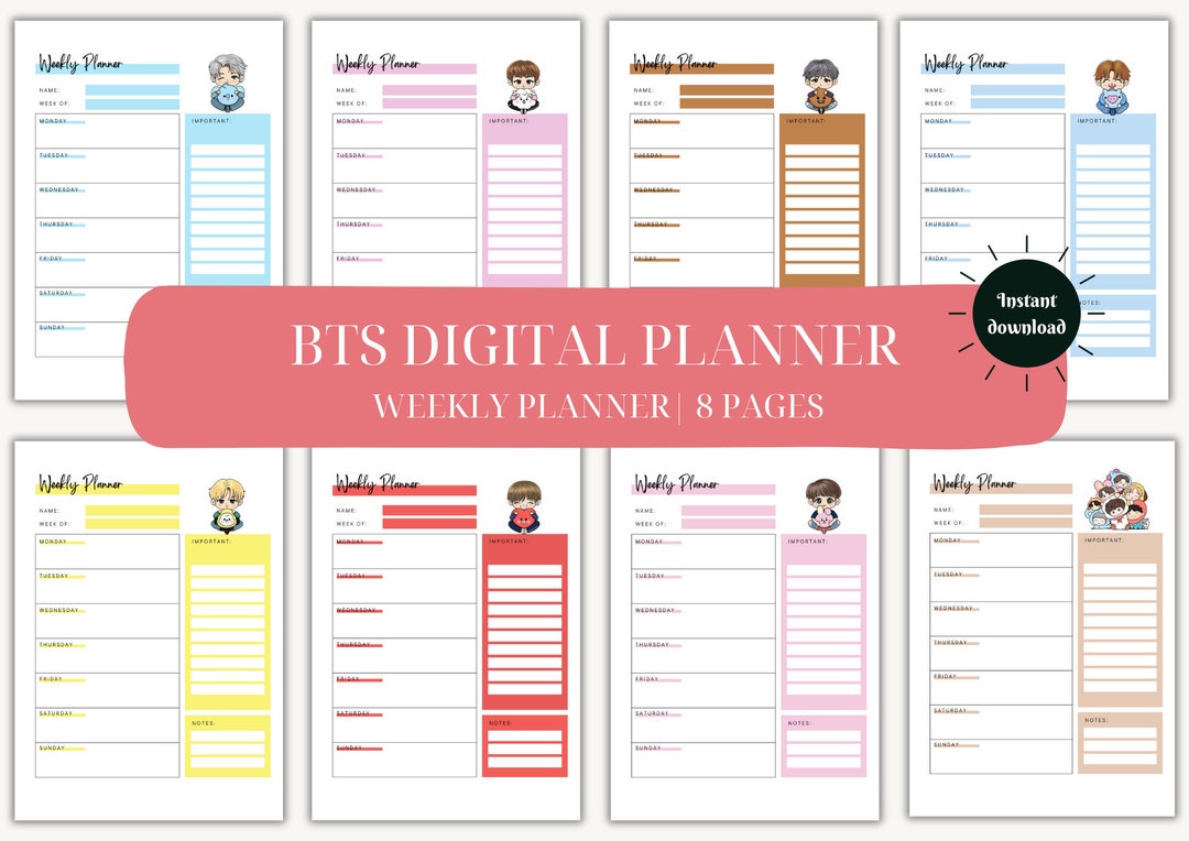 BTS Digital Planner, Weekly Planner, Printable, Instant Download, A4/a5 ...