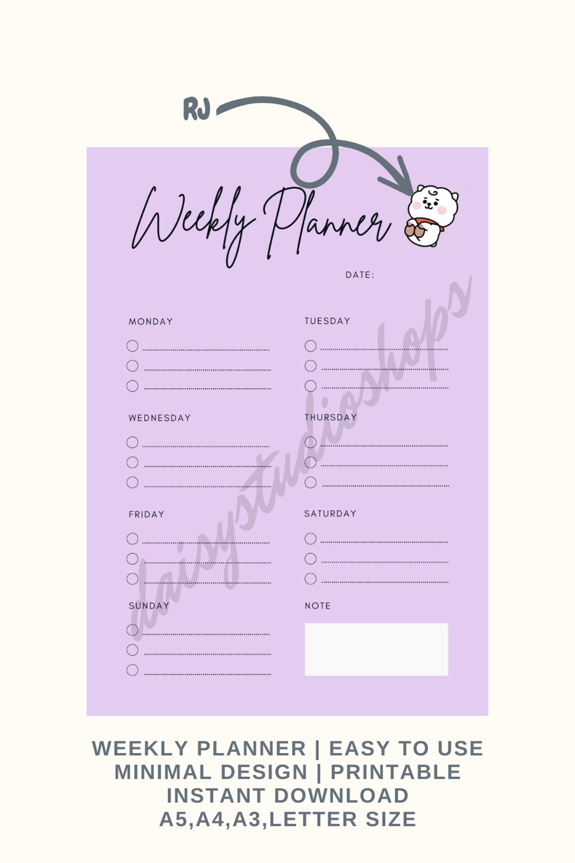 BT21 Weekly Planner BTS Weekly Planner Planner Bundle - Etsy