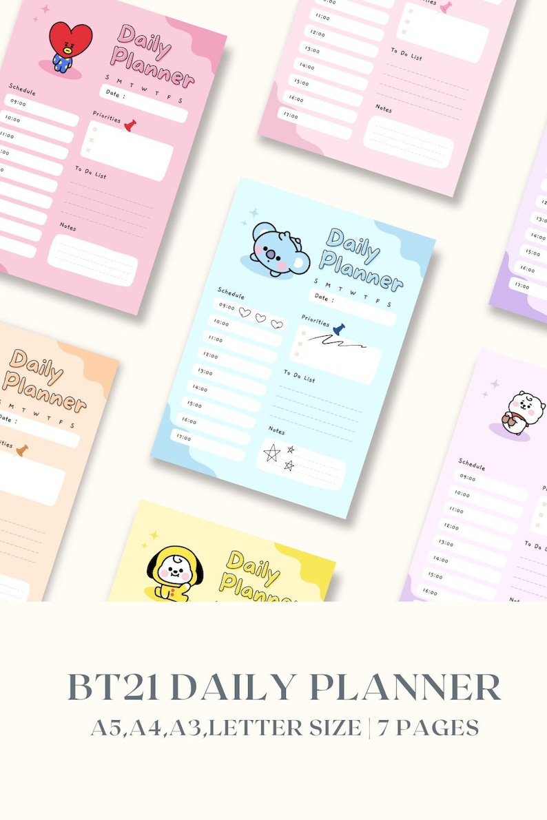 BT21 Daily Planner, BTS Daily Planner, Planner Bundle, Printable ...