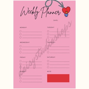 BT21 Weekly Planner, BTS Weekly Planner, Planner Bundle, Printable ...