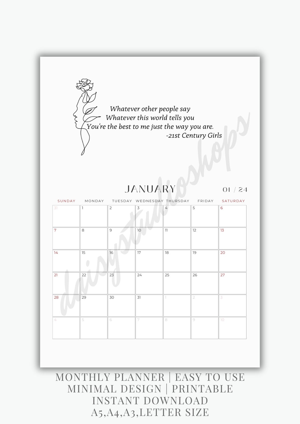 BTS 2024 Calendar With Song Lyrics, Printable Monthly Planner (digital ...