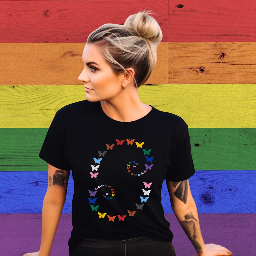 Butterfly Pride Shirt - Stacked LGBTQ Progress Pride Spirals, Queer ...