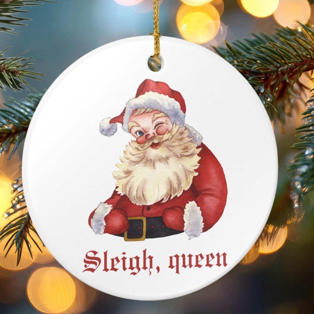 Sleigh Queen Retro Santa Ceramic Ornament Winking Christmas Decor - Etsy