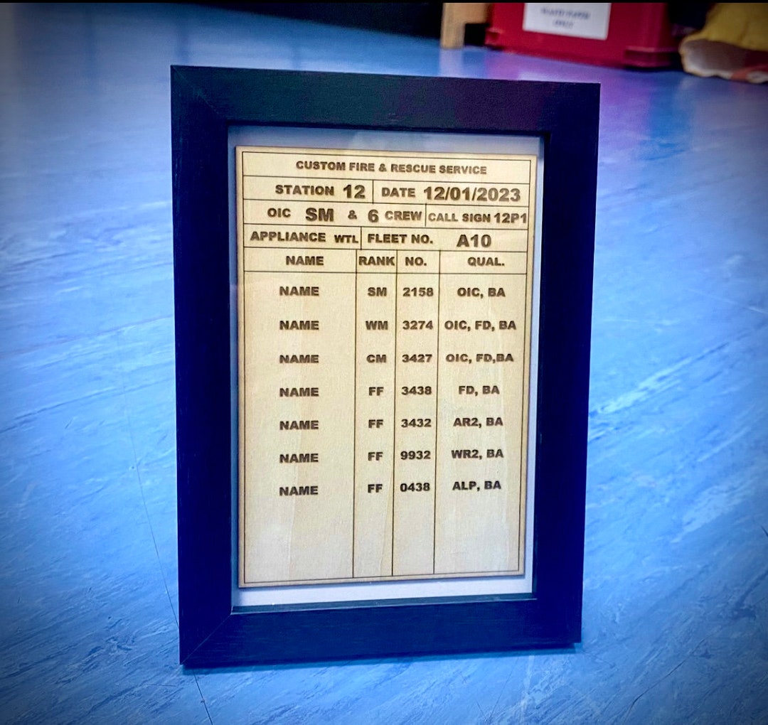 Firefighter Nominal Role Board Fire Crew Personalised Framed Riders ...