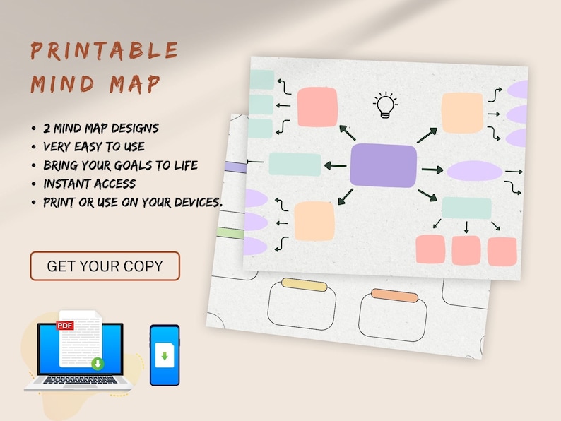 Mind Map PDF | Printable Mind Mapping Template | Bonus Notes Sheet ...