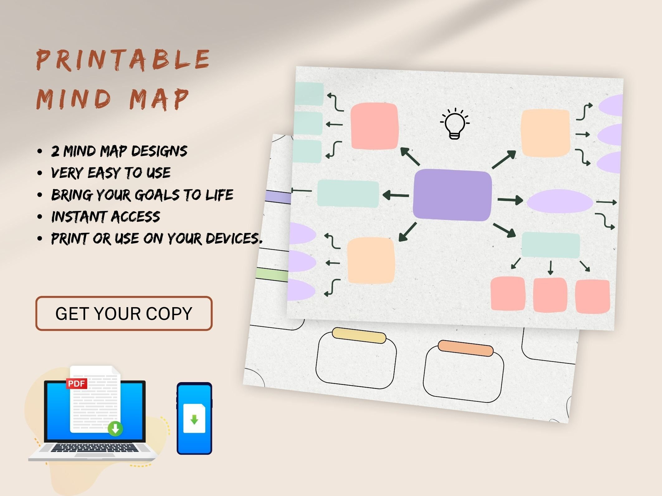 Mind Map PDF | Printable Mind Mapping Template | Bonus Notes Sheet ...
