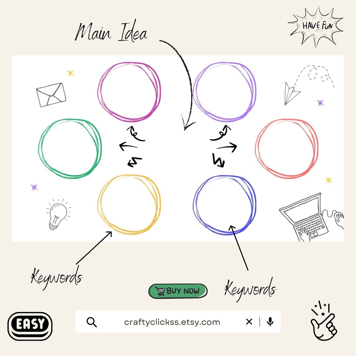 Simple Mind Map PDF | Printable Mind Mapping Template | Bonus Notes ...