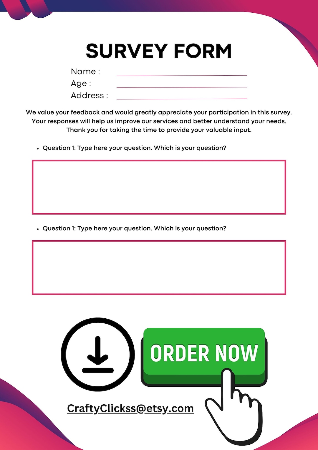 Editable Survey Form Template 1-page Customizable Canva Template - Etsy