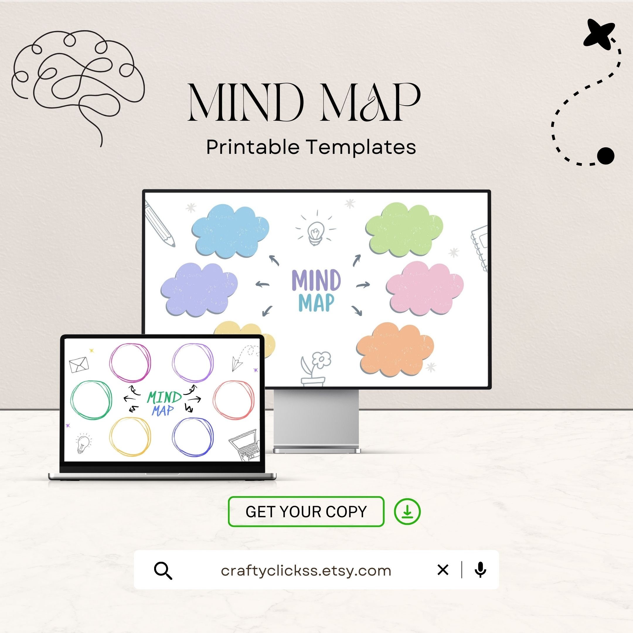 Simple Mind Map PDF | Printable Mind Mapping Template | Bonus Notes ...