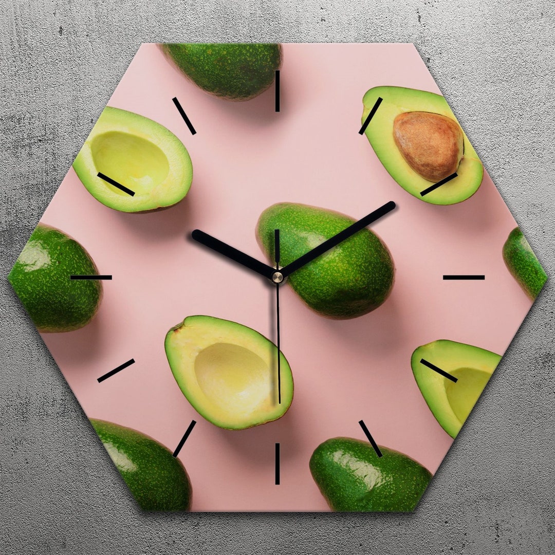 Avocados, Hexagon Clock, Red, Aesthetic, Glass Clock, Ktichen Makeover ...