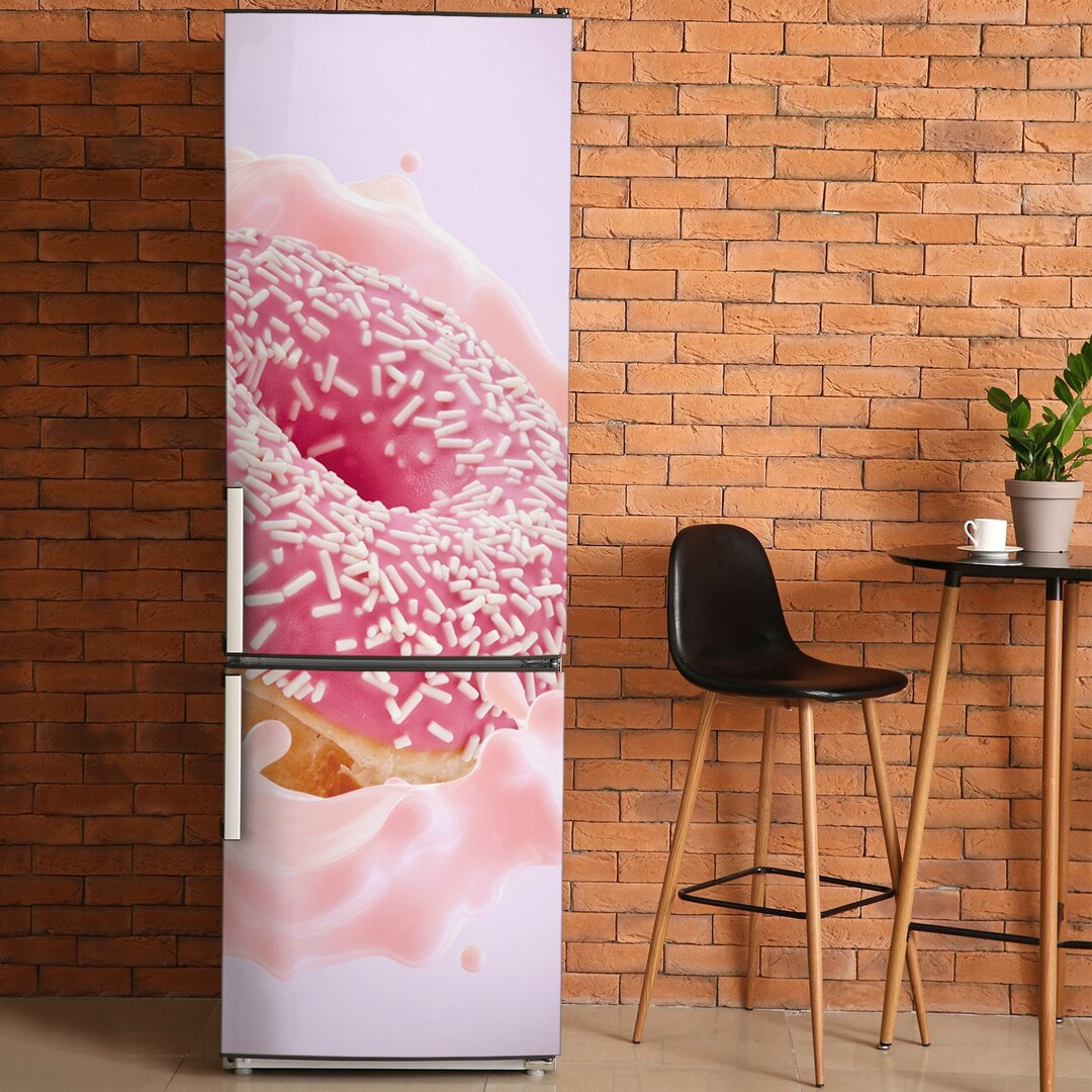 Sweet Donut Yogurt, Fridge Magnetic Decal, Pink, Stylish Refrigerator ...