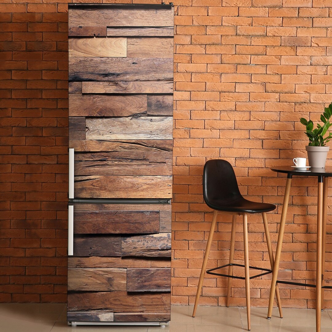 Fridge Magnetic Decal, Dark Wood, Red, Stylish Freezer Cover, Modern ...