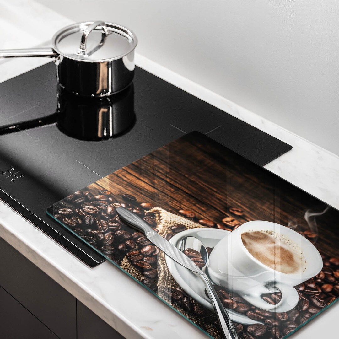 Cup and Coffee Beans Tempered Glass Splashback, Glass Splash Guard ...