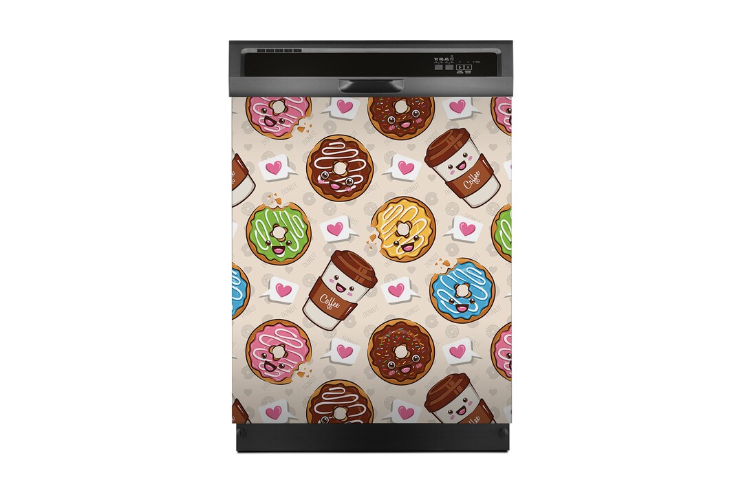 Dishwasher Magnet, Donut and Coffee Cup, Magnetic Dishwasher Decal ...