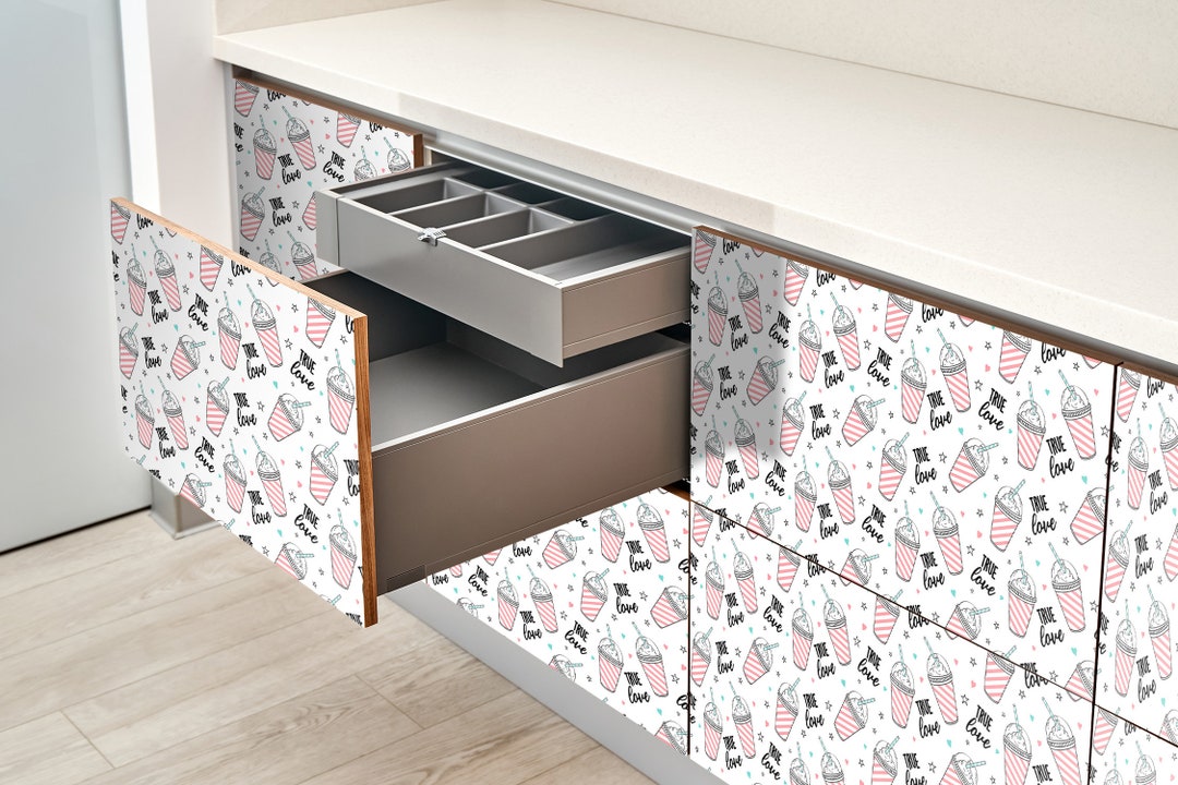 Cartoon Cocktail Furniture Sticker, Texture Adhesive Foils, Food Style ...