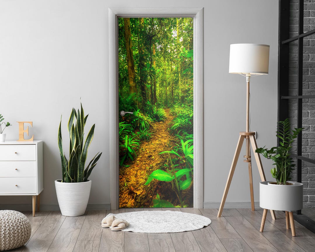 Forest Path Door Sticker, Self-adhesive Cover, Nature Door Mural, Green ...
