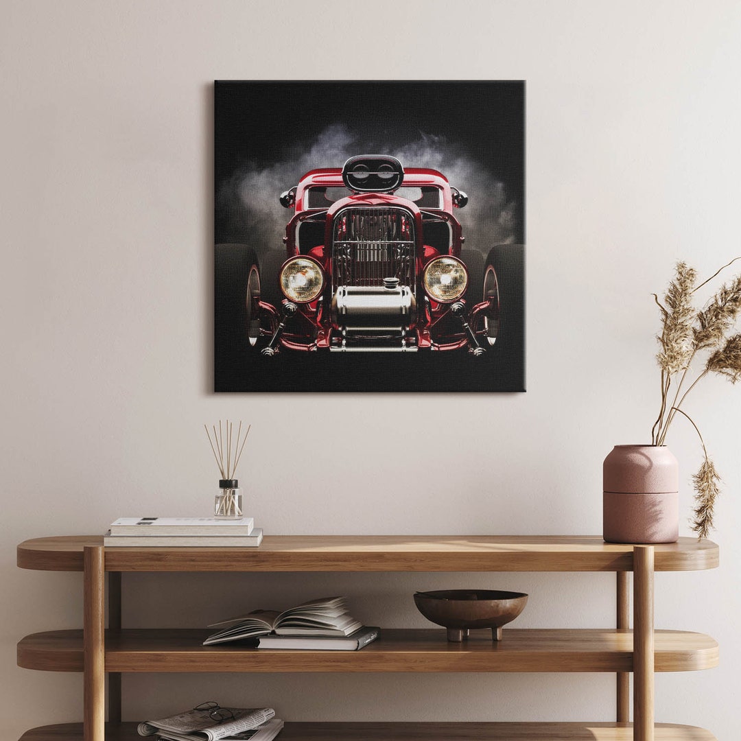 Old Vintage Car Canvas, Picture Wall Hanging, Black Wall Decor, Vehicle ...