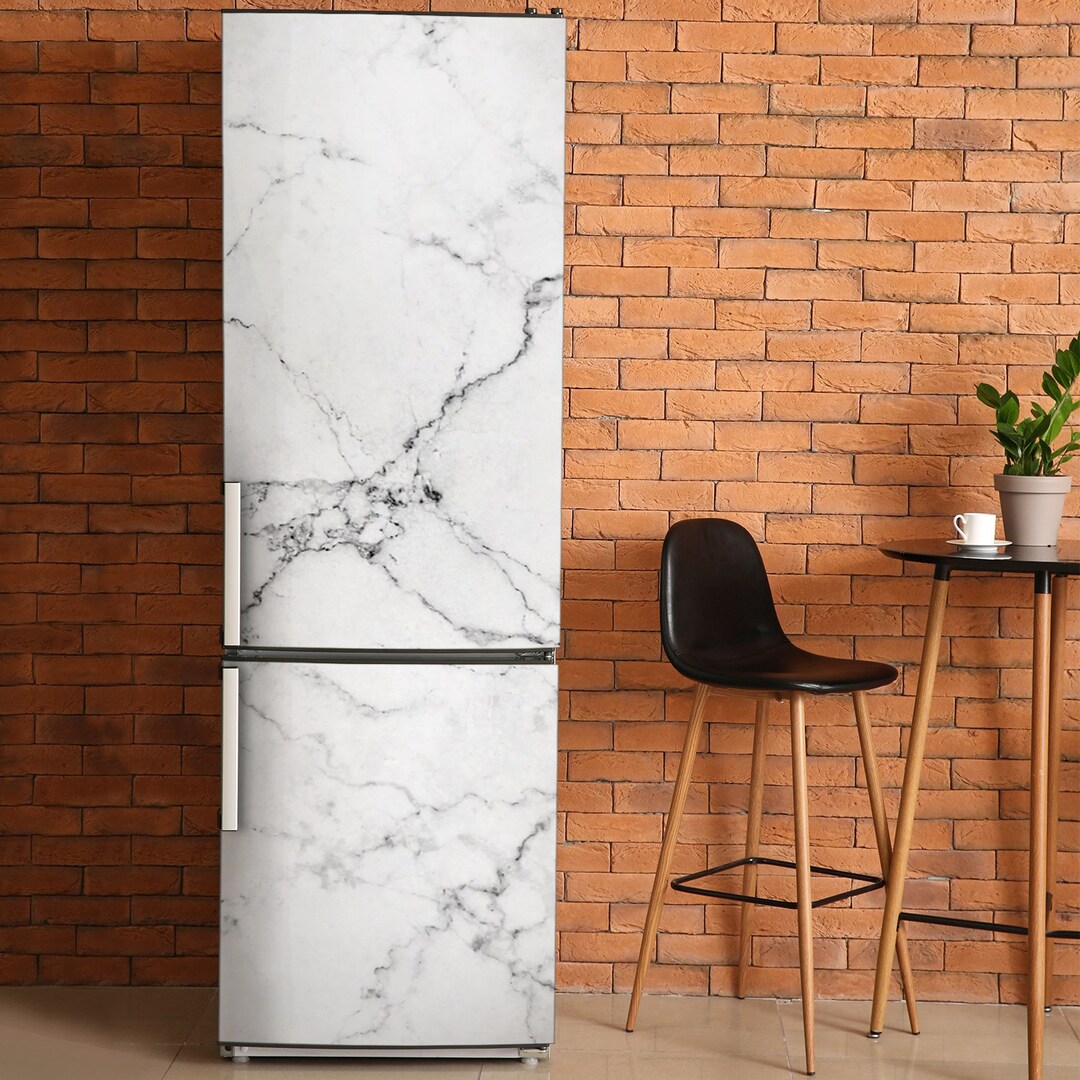 Modern Freezer Cover, Marble, Fridge Magnetic Decal, White, Fridge ...