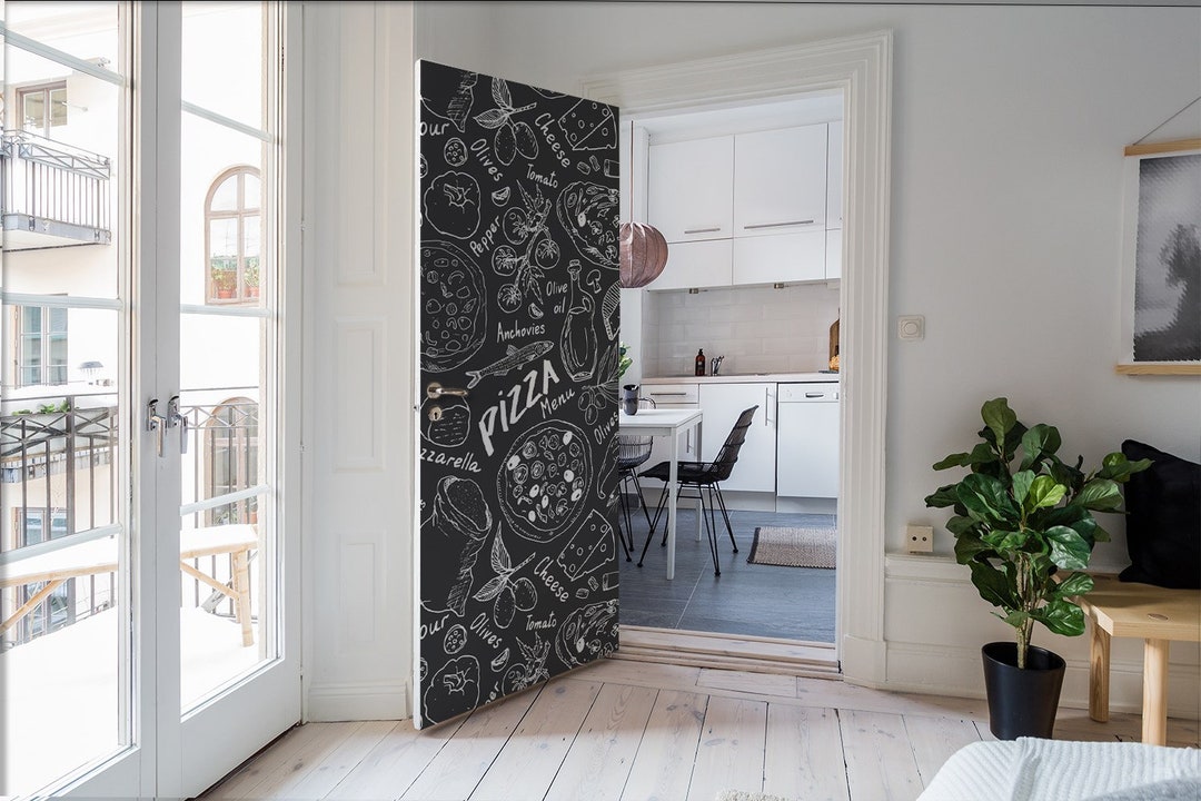 Door Decal, Food on the Blackboard, White, Door Mural, Removable Door ...
