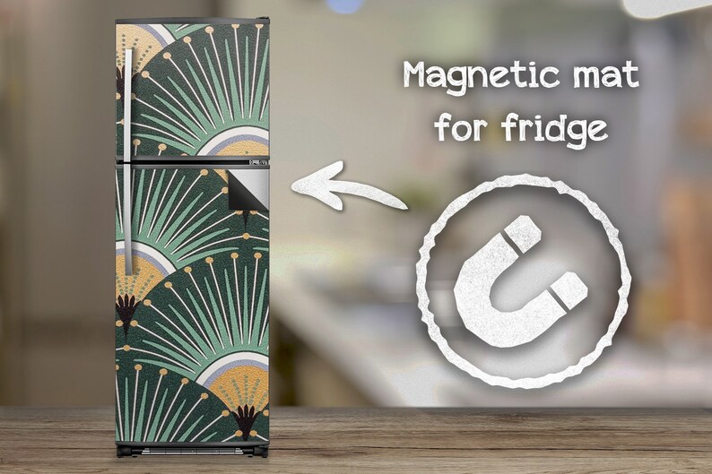 Fridge Magnetic Decal Abstract Fans Green and Yellow - Etsy