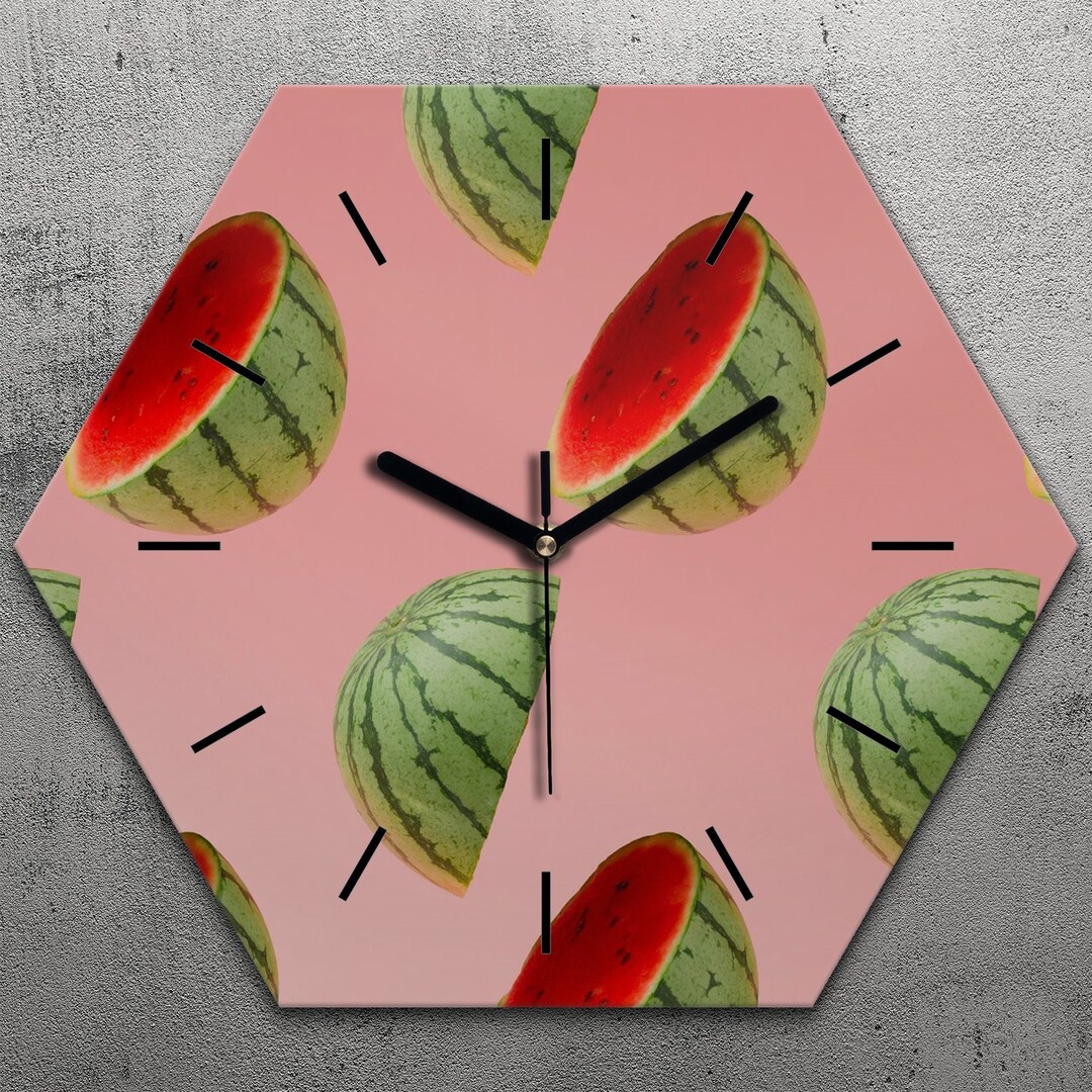 Watermelons, Hexagon Clock, Red, Classic Design, Hexagon Shape, Bedroom ...