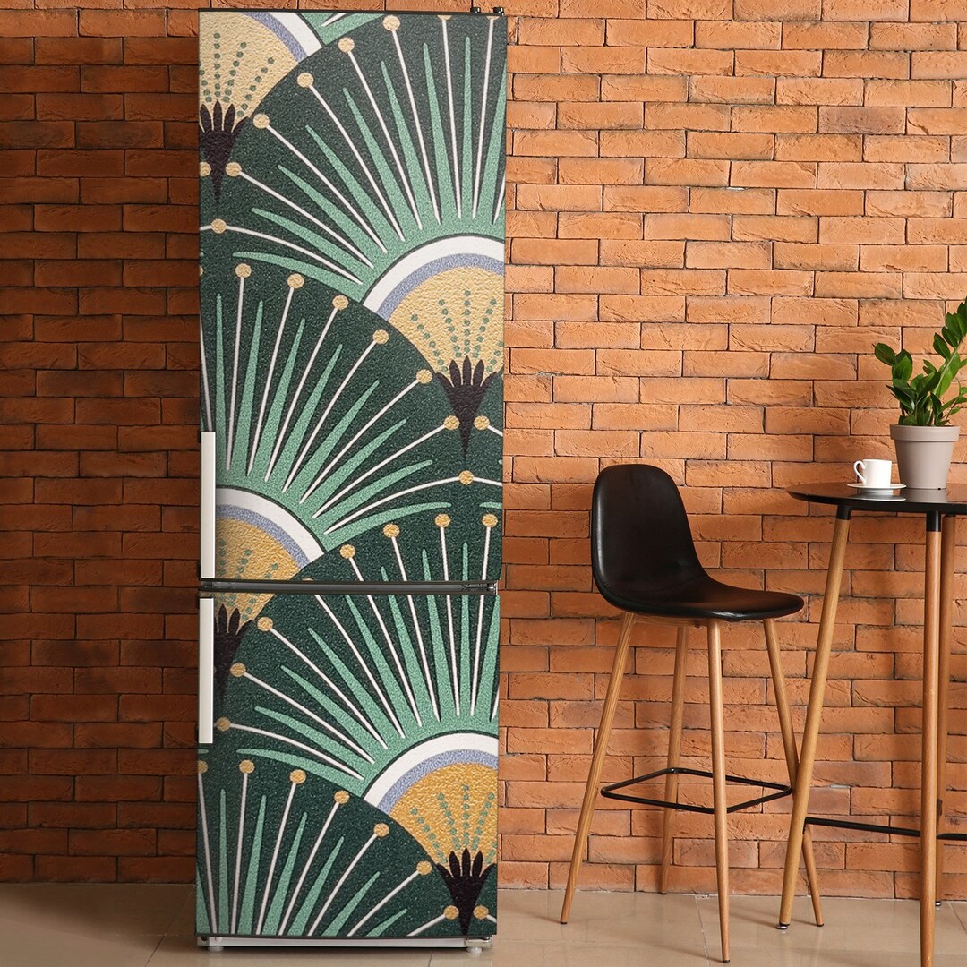 Fridge Magnetic Decal, Abstract Fans, Green and Yellow, Stylish Freezer ...