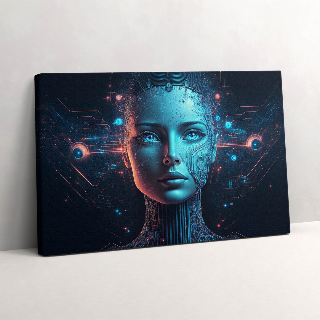 Artificial Intelligence Female Robot Canvas, Picture Wall Hanging, Blue ...