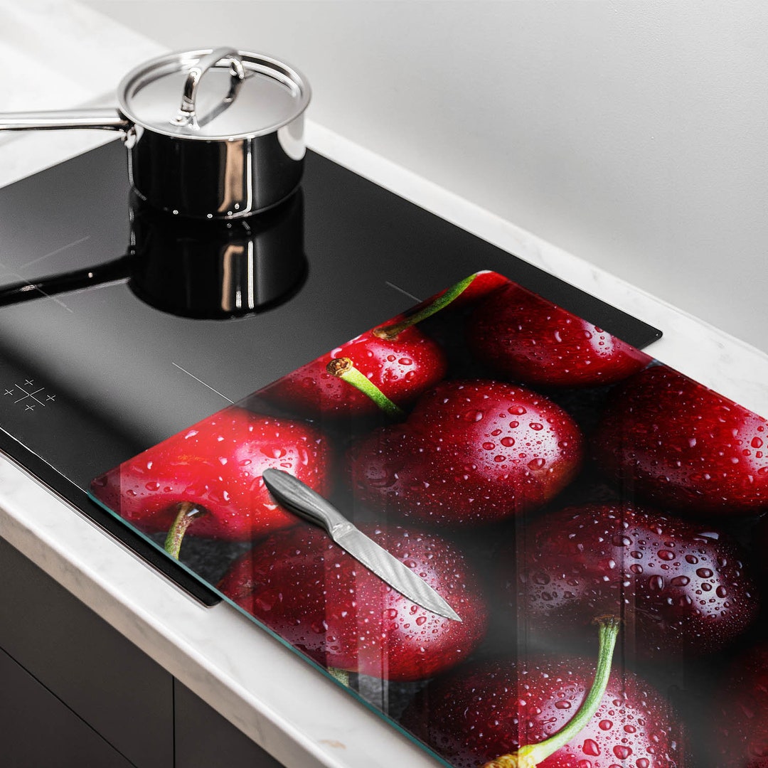 Cherries Close-up Tempered Glass Backsplash, Glass Wall Protection ...
