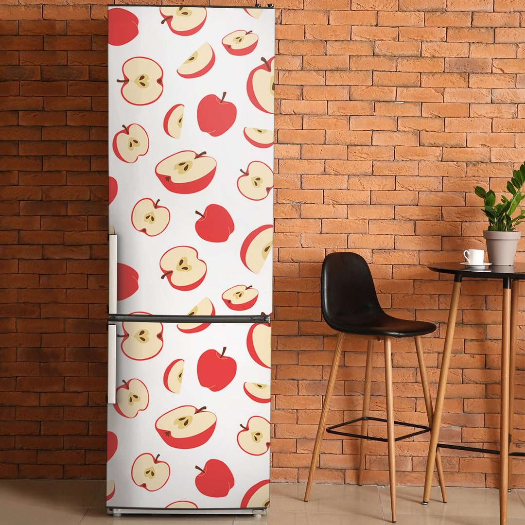 Halves of Apples, Fridge Magnetic Decal, Red, Stylish Refrigerator Skin ...