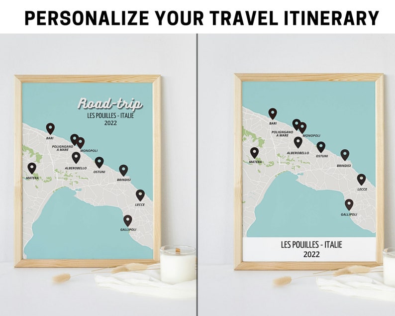 Personalized Digital Travel Map Custom Itinerary Poster Printable Road ...