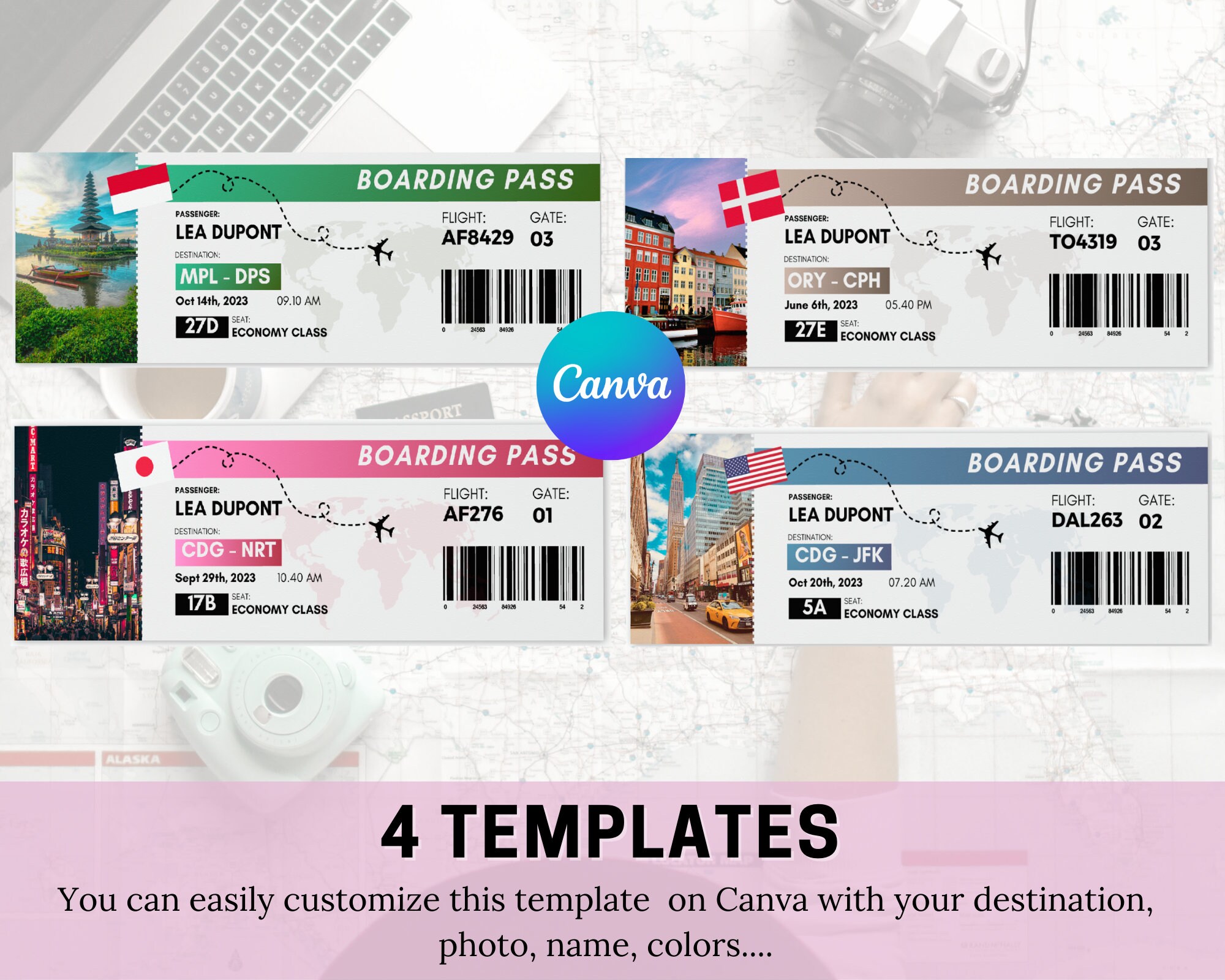 Customizable Boarding Pass, Canva Plane Ticket Template, Digital DIY to ...
